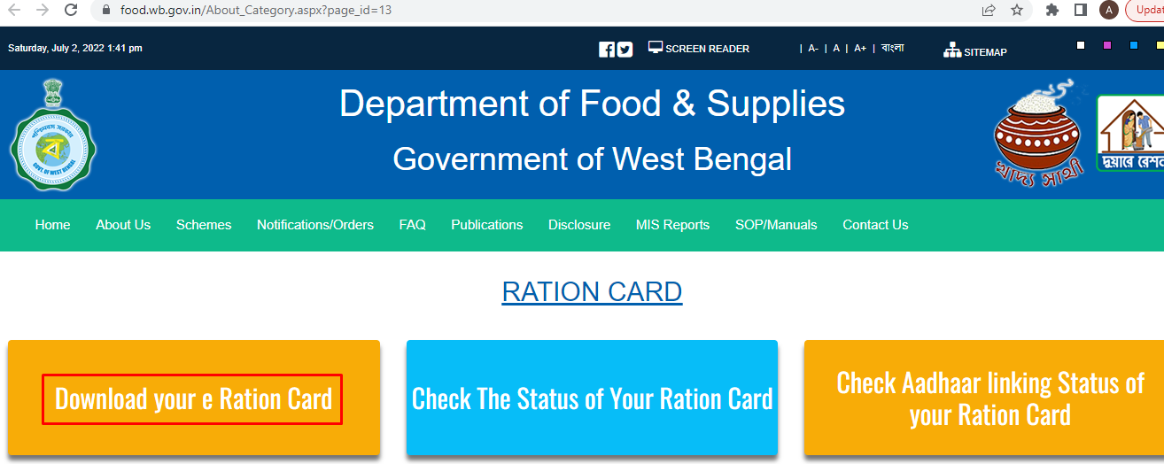 WBPDS: Food & Supplies Department West Bengal Aadhaar Link & Download ...