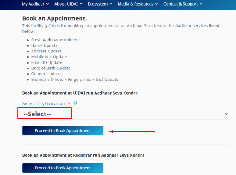 Aadhar Appointment Booking | Aadhaar Enrolment Slot Booking