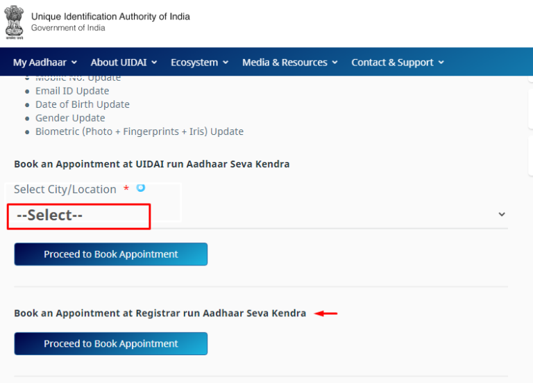 Aadhar Appointment Booking | Aadhaar Enrolment Slot Booking