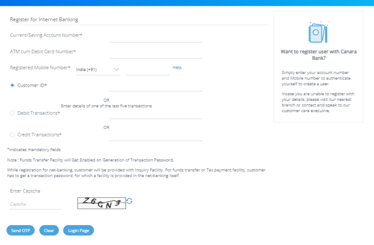 Canara Bank Net Banking - Services, Registration Process and Login