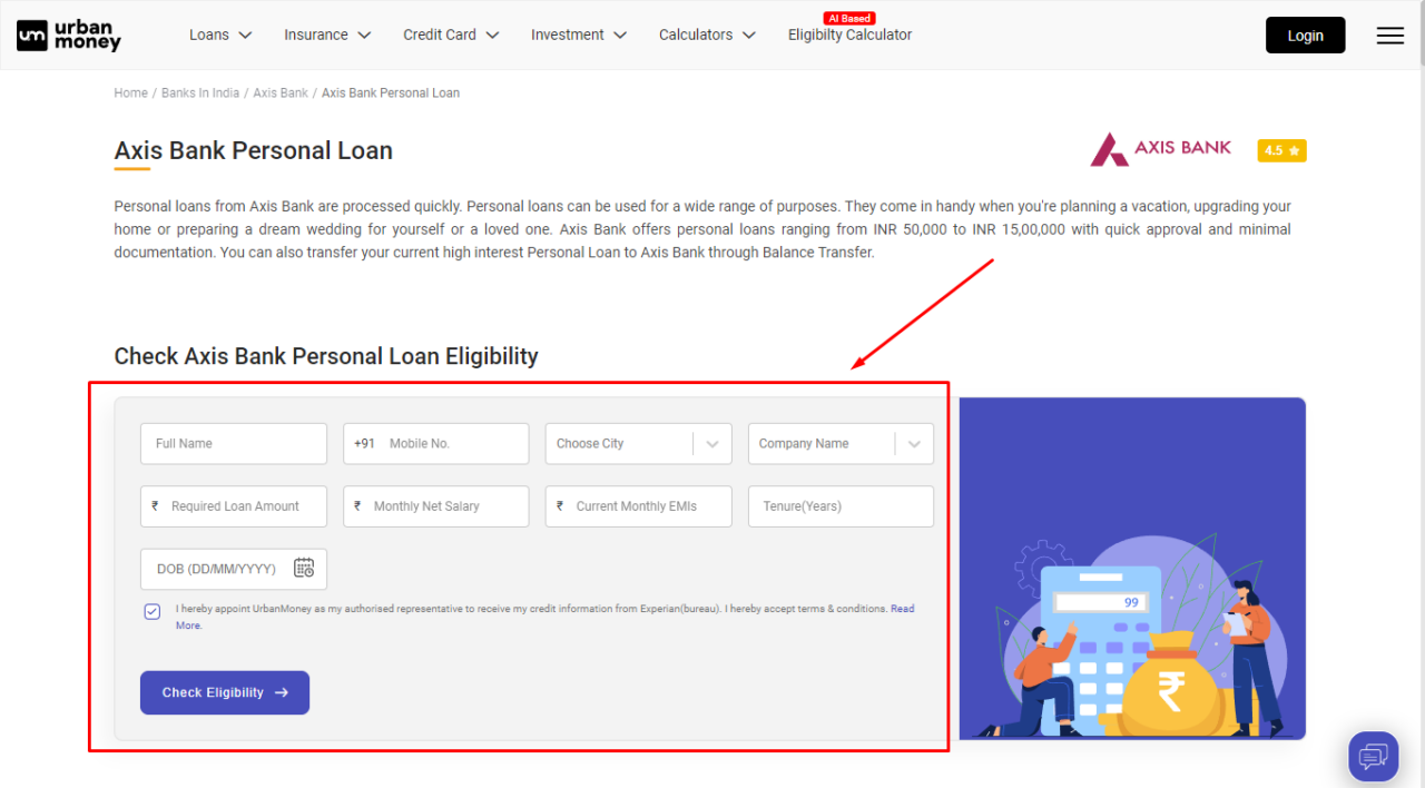 Axis Bank Personal Loan Eligibility Calculator - Check Now