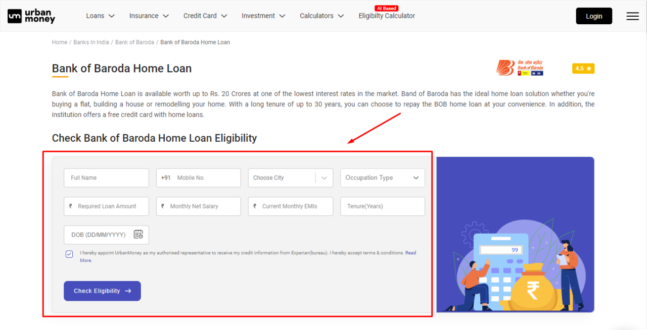 Bank of Baroda Home Loan Eligibility Calculator - Check Now