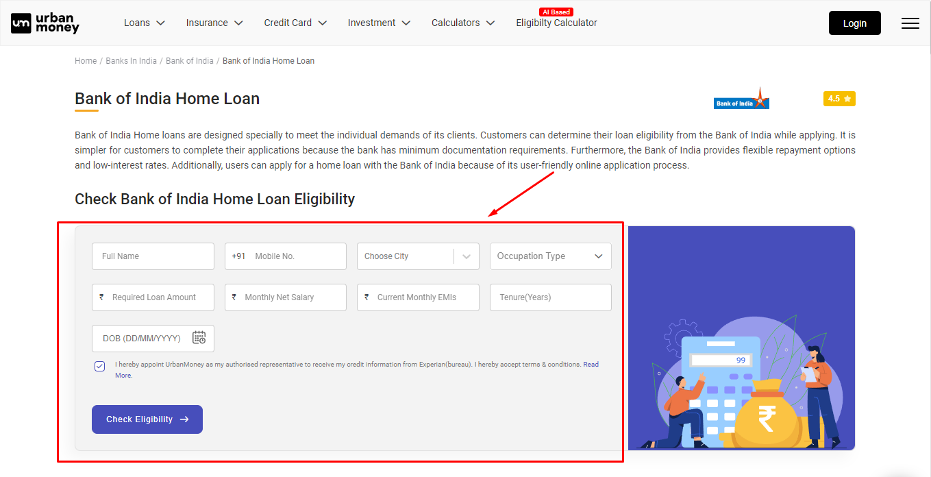 Bank of India Home Loan Eligibility Calculator - Check Now