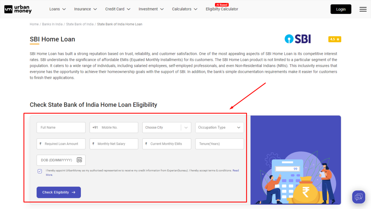 SBI Home Loan Eligibility Calculator - Check Housing Loan Eligibility