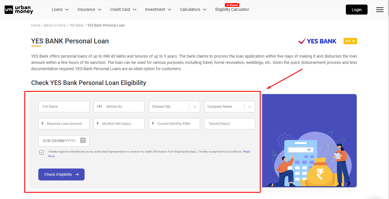 Yes Bank Personal Loan Eligibility Calculator - Check Now