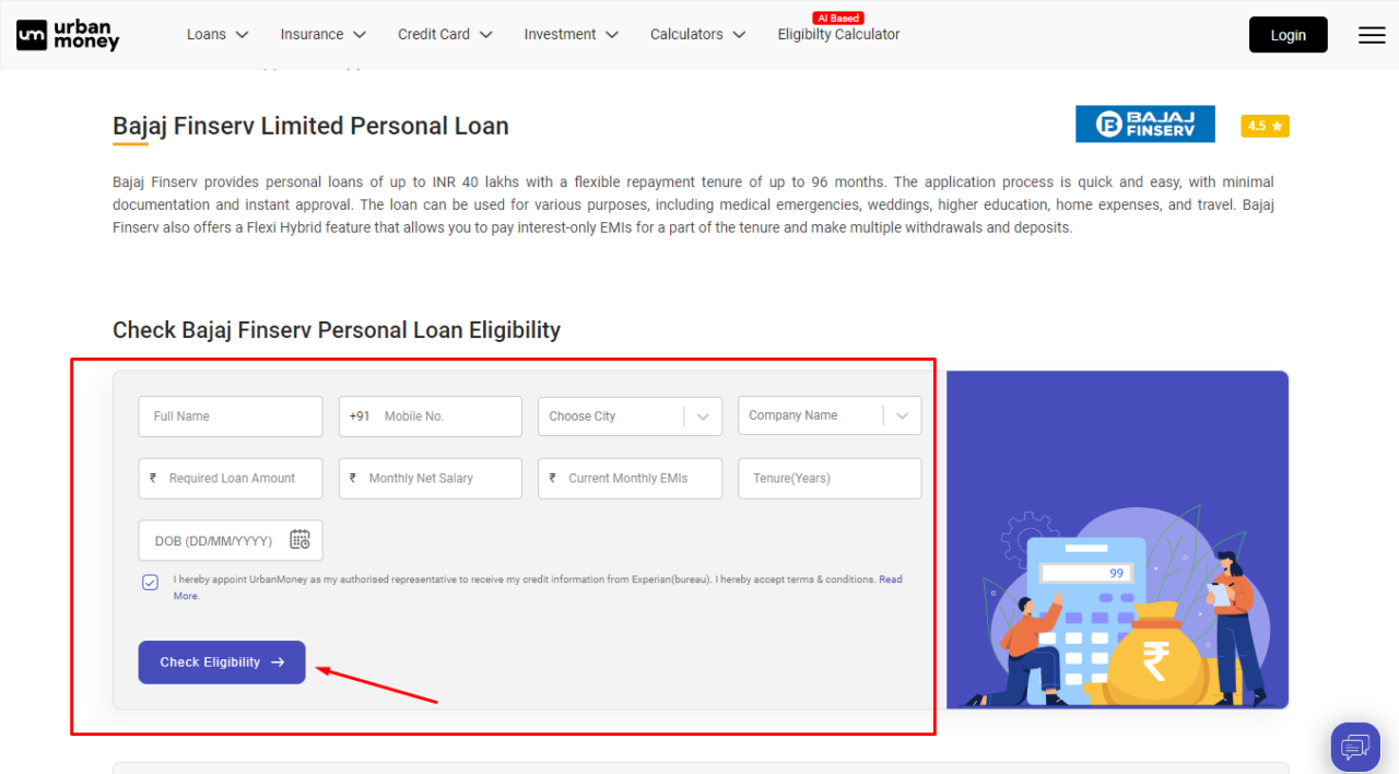 Bajaj Finserv Personal Loan Eligibility Calculator | Check Now