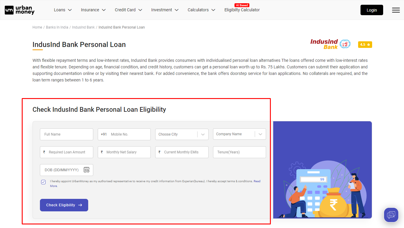 Indusind Personal Loan Eligibility Calculator | Check Now